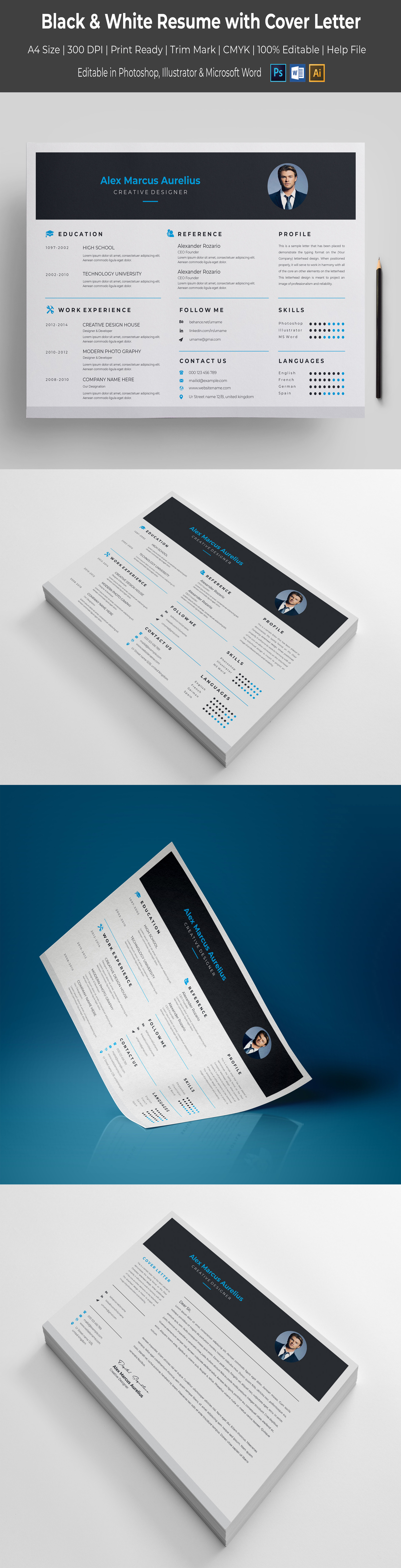 Black & Blue Resume Template #67057 - TemplateMonster