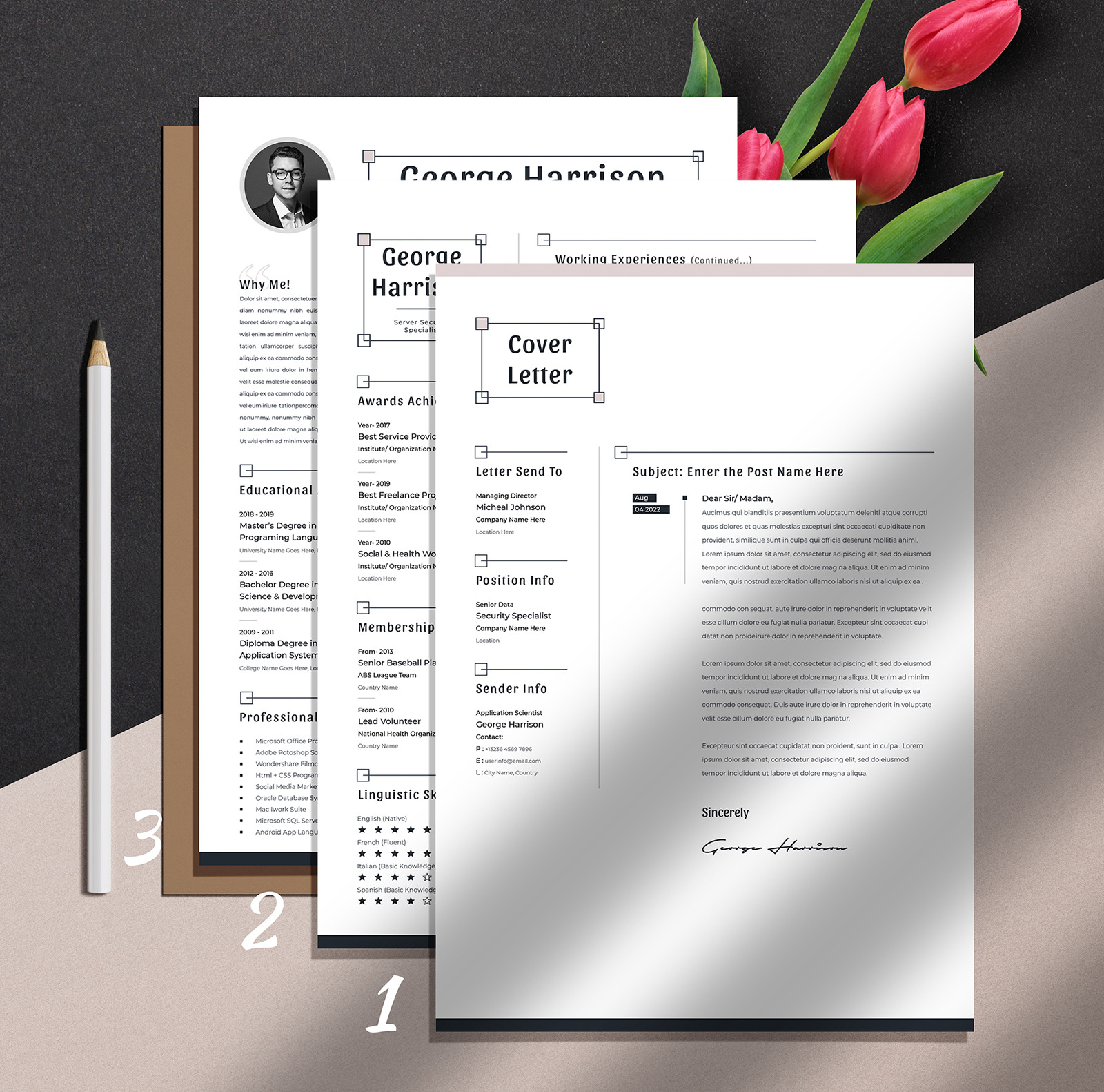 Harri Clean & Professional Editable Word Apple Pages Cv Resume Template
