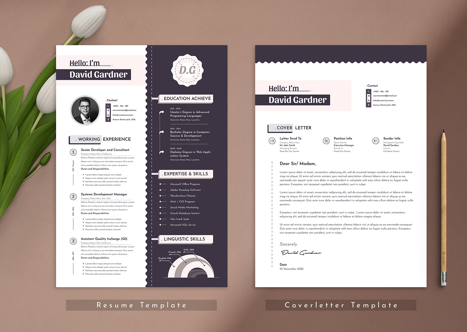 Creative & Modern Cv Resume Template Ms Word Apple Pages Format