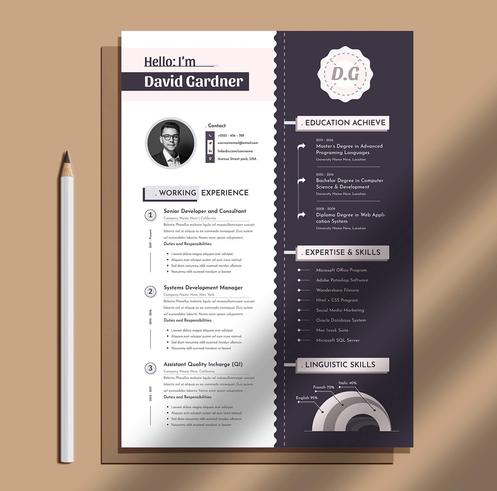 Creative & Modern Cv Resume Template Ms Word Apple Pages Format