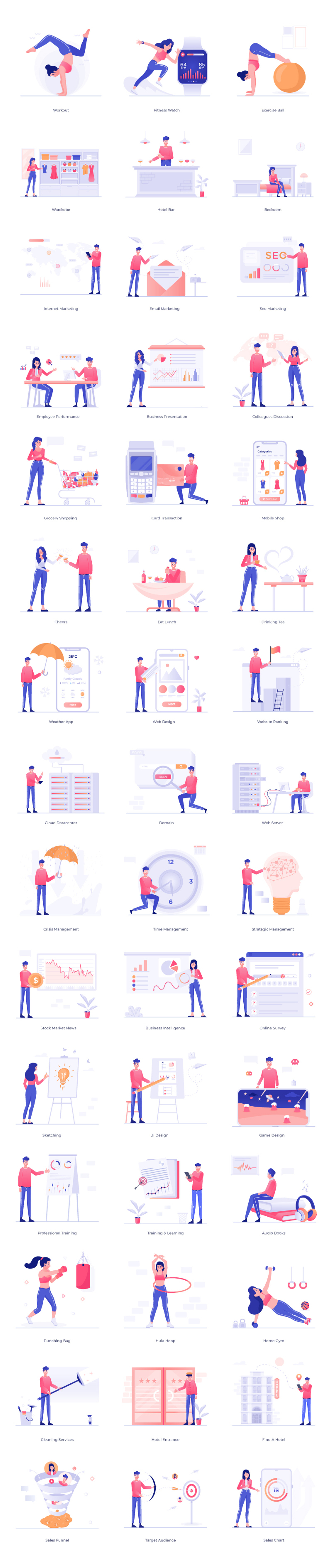 Character Activities Illustrations - Vector Image