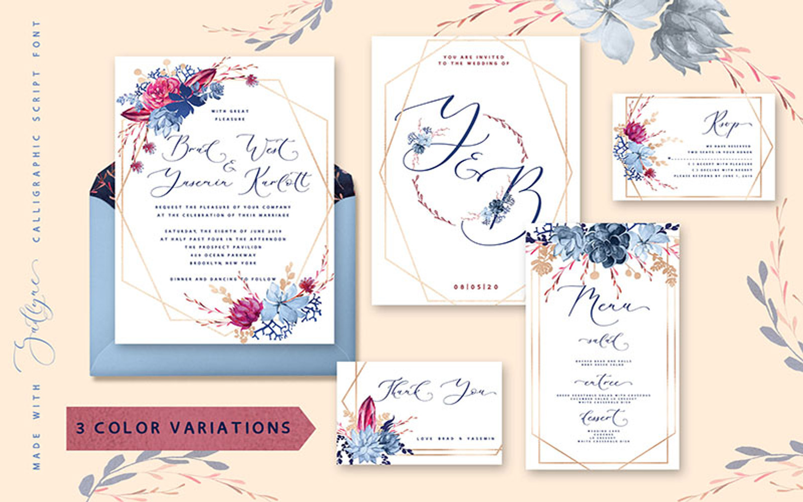Floral wedding graphic + script font Corporate Identity