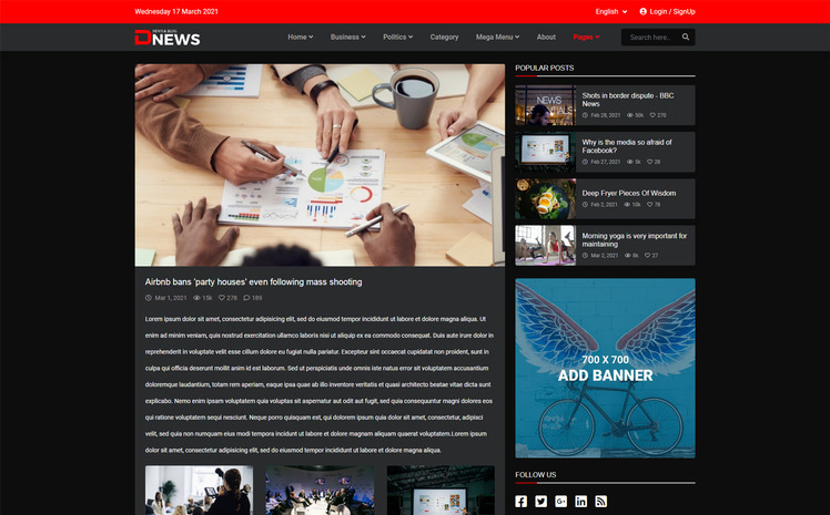 D-News Bootstrap 5 News & Blog HTML Template #173896