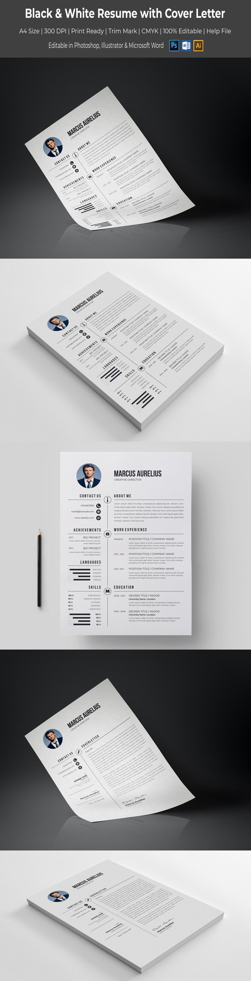 Black & White Resume Template #67121 - TemplateMonster