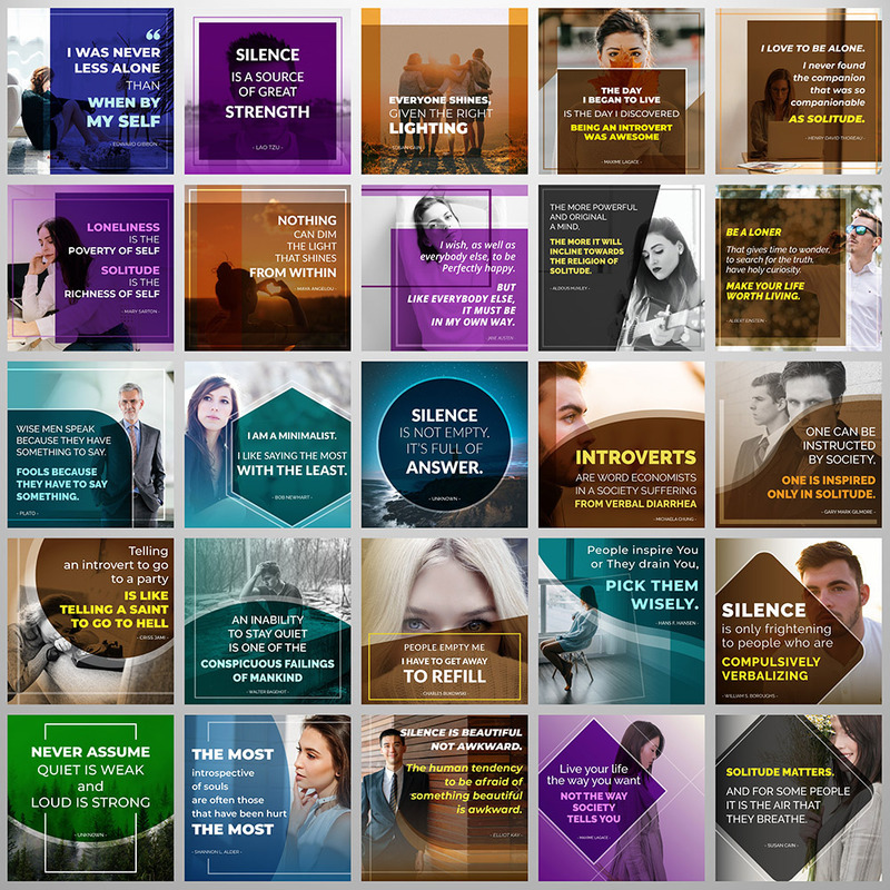 200 Awesome Introvert Quotes - Instagram BIG PACK Social Media Template