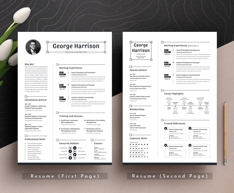 Harri Clean & Professional Editable Word Apple Pages Cv Resume Template