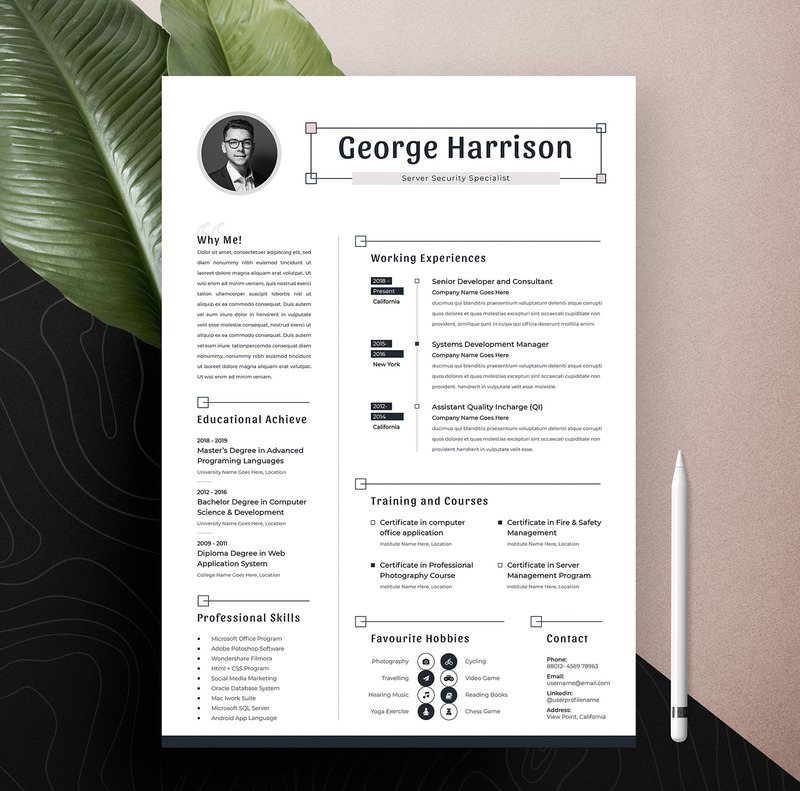 Harri Clean & Professional Editable Word Apple Pages Cv Resume Template