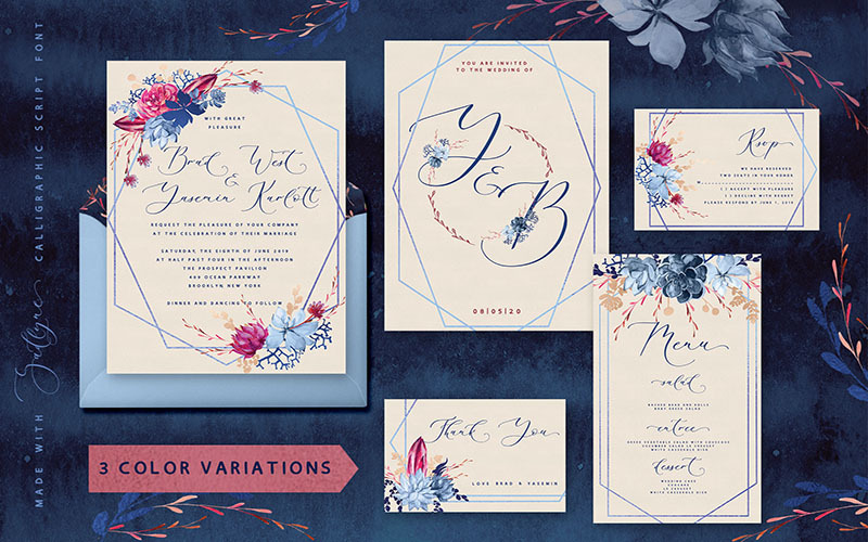 Floral wedding graphic + script font Corporate Identity