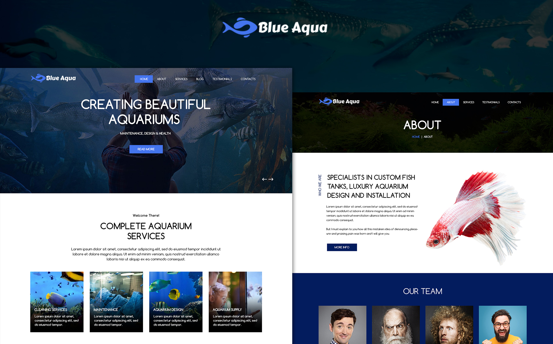 Blue Aqua - Fish Aquariums PSD Template #82658