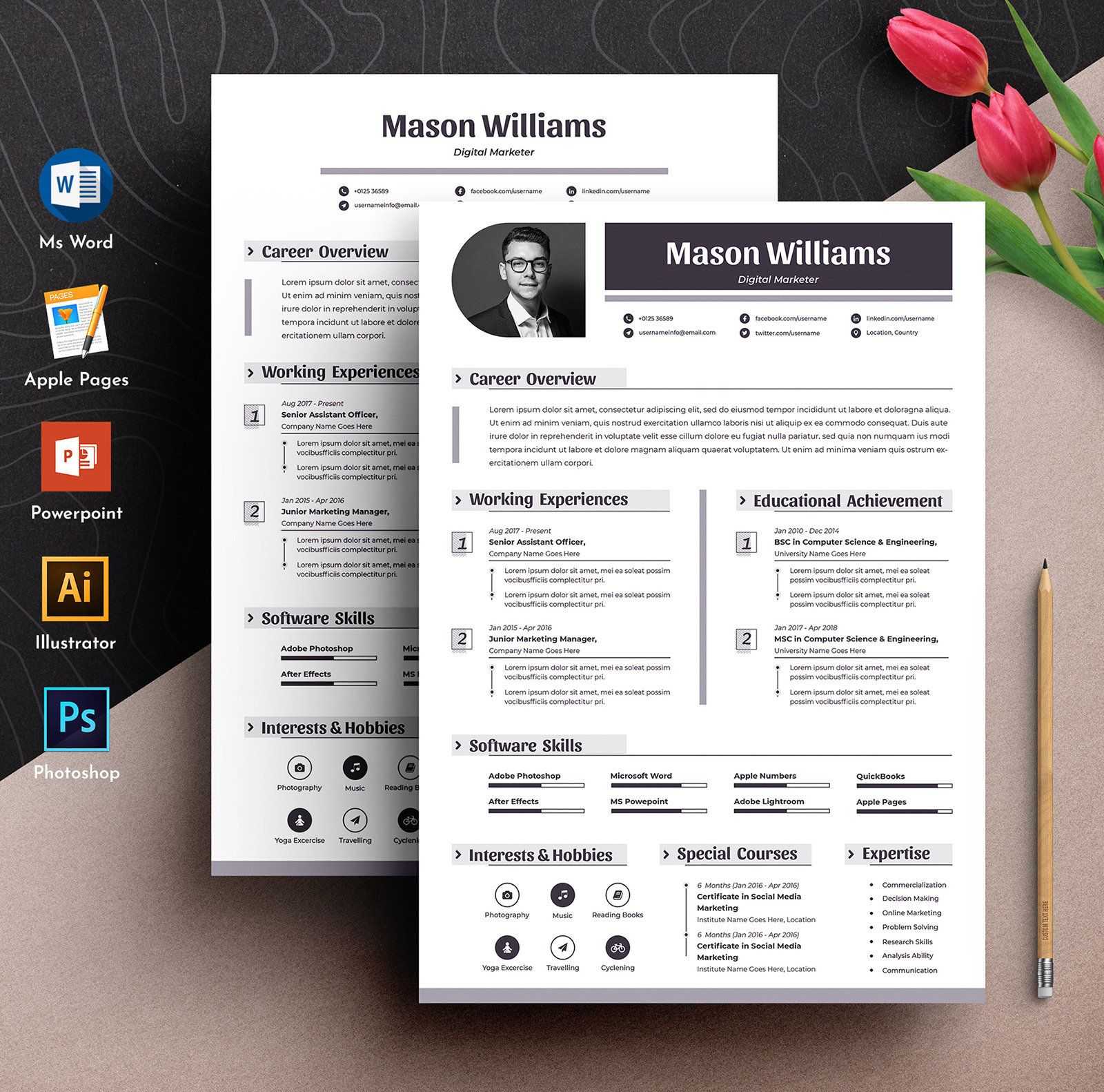 Professional Clean Editable Word Apple Pages Resume CV Template